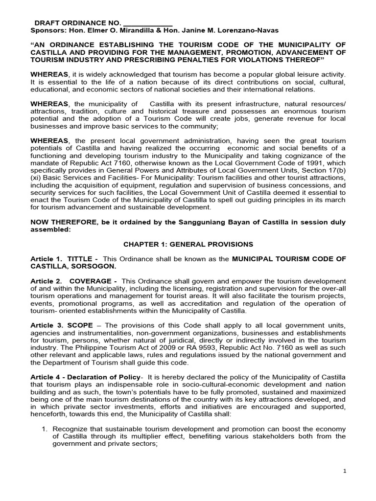 Draft Tourism Code | PDF