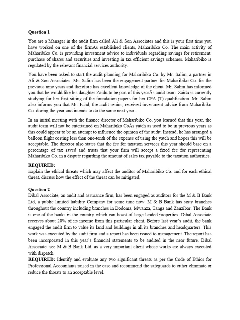 Code of Ethics Questions | PDF | Audit | Taxes