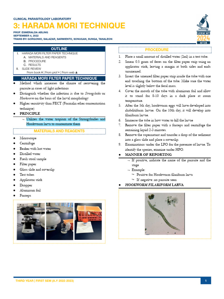 3 - Harada Mori Technique | PDF | Parasitology | Medical Specialties