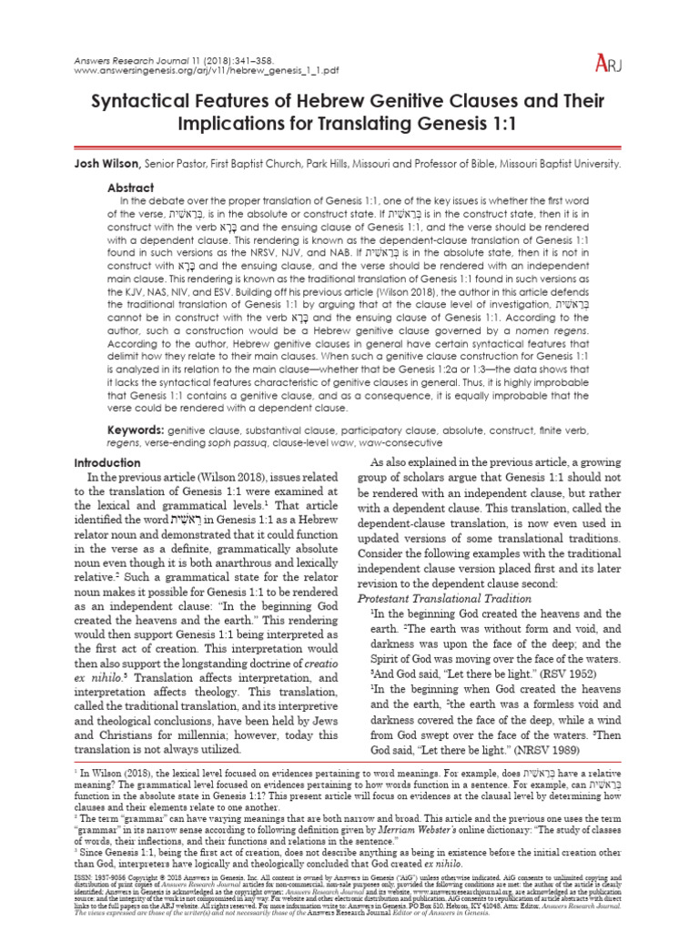 Syntactical Features of Hebrew Genitive Clauses and Their Implications ...