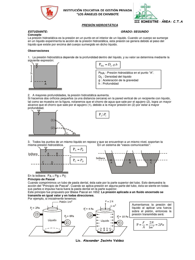Presion Hidrostatica | PDF | Presión | Líquidos