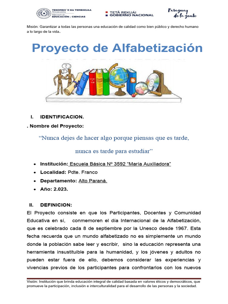 Proyecto de ALFABETIZACION - EPJA | PDF | Literatura | Inclusión (Educación)