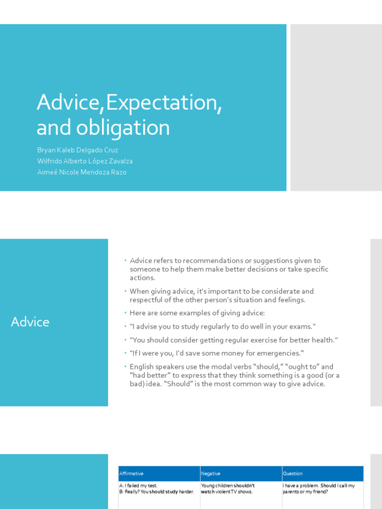 Advice, Expectation, and Obligation | PDF