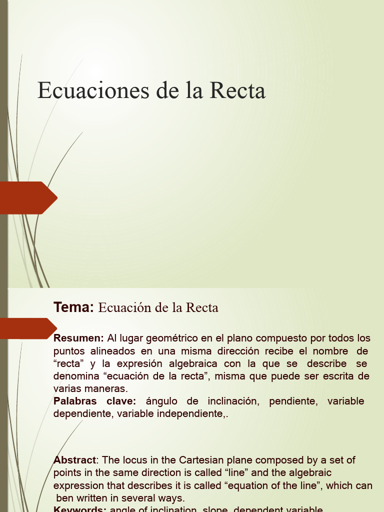 Ecuacion de La Recta | PDF | Línea (geometría) | Pendiente