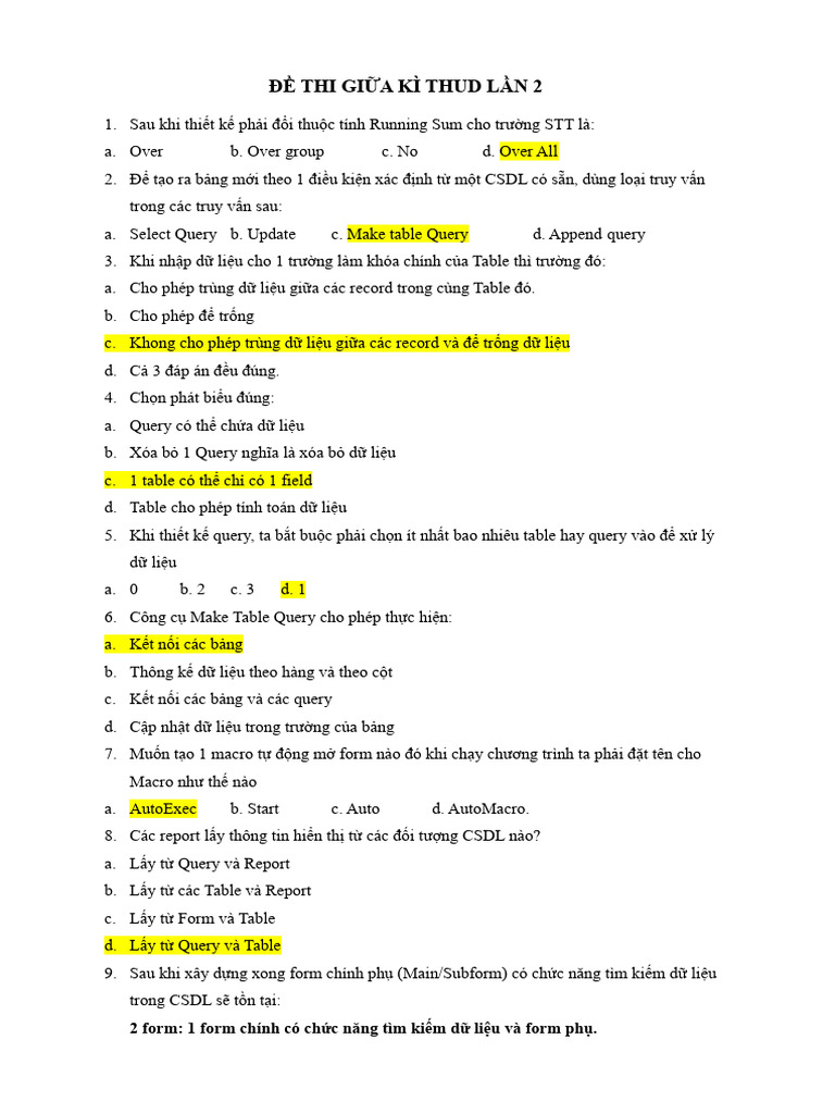 ĐỀ THI GIỮA KÌ THUD LẦN 2 | PDF