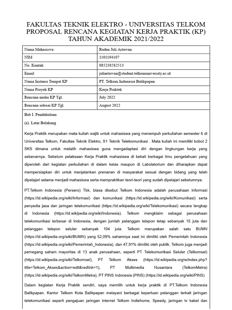 PROPOSAL KP Raden Juli Artawan | PDF