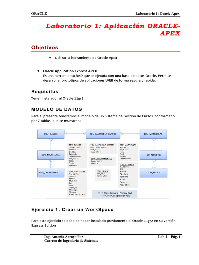 Laboratorio Oracle APEX: Creación de Tablas | PDF | Oracle Corporation | Ingeniería de software