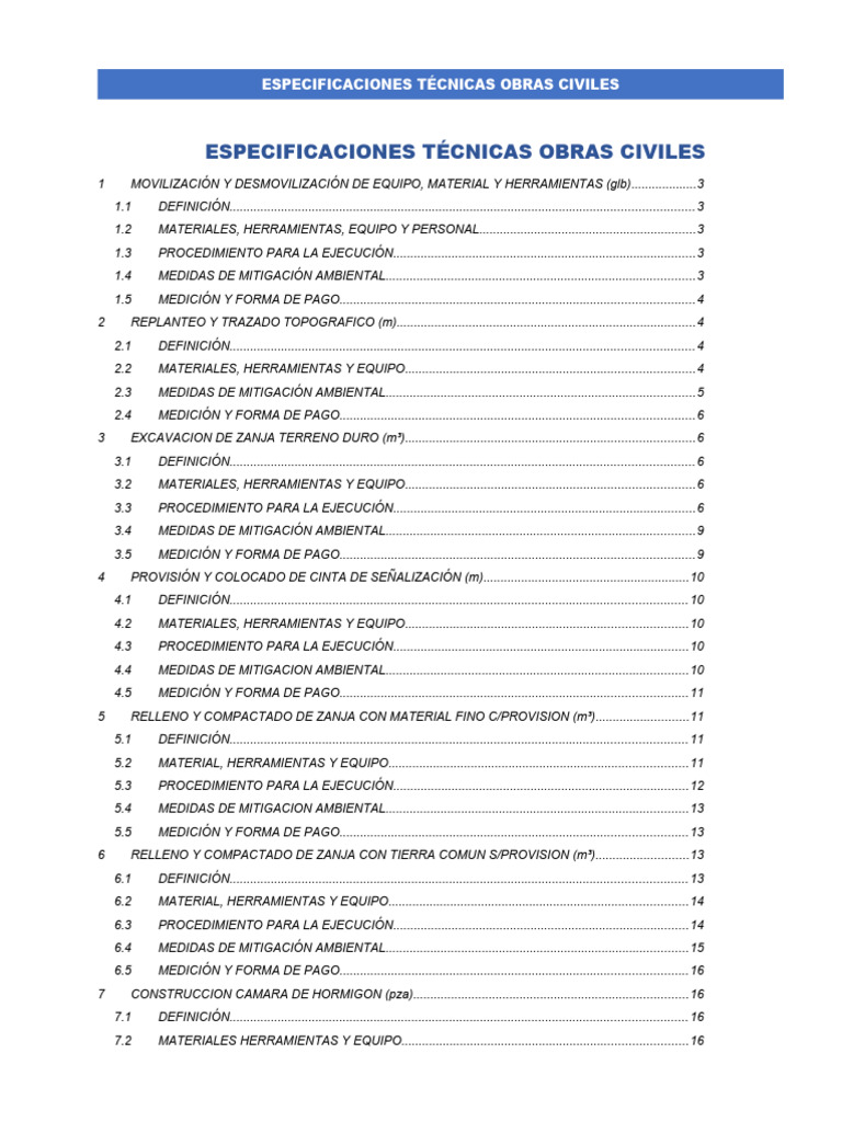ESPECIFICACIONES TECNICAS OBRAS CIVILES | PDF | Topografía | Alcantarillado