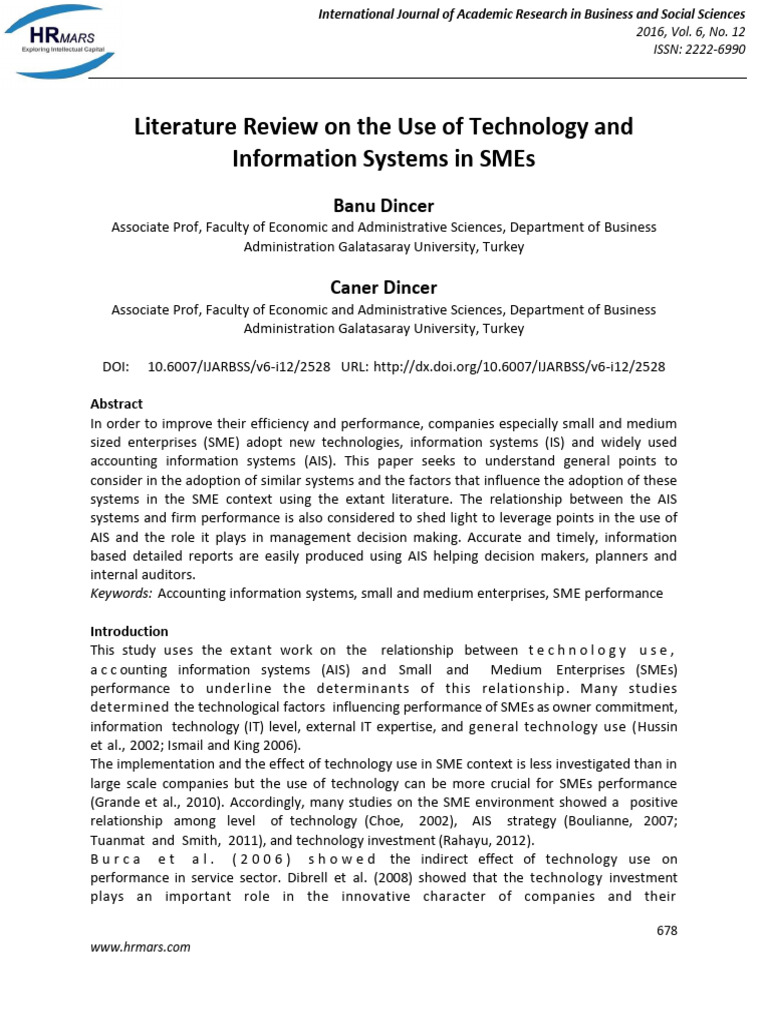 Literature Review On The Use of Technology and Information Systems in ...