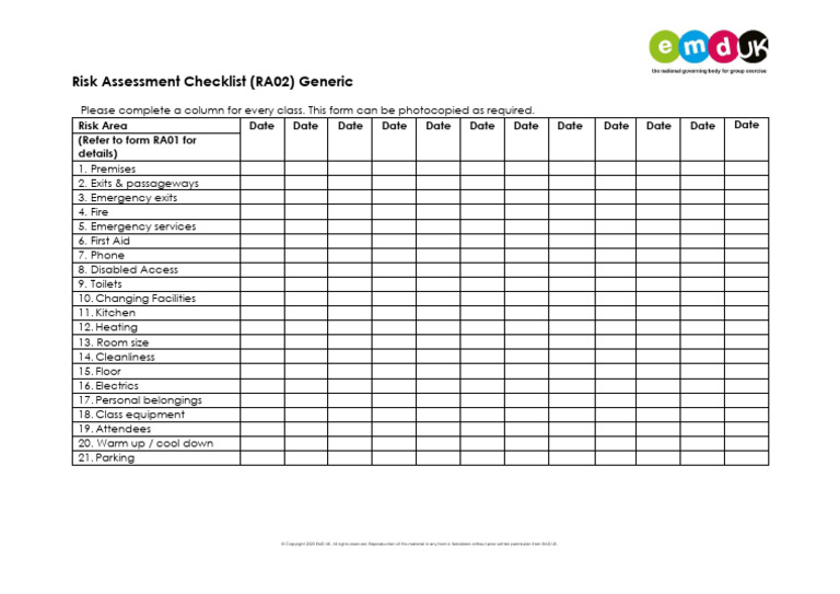 EMD UK Risk Assessment Checklist | PDF