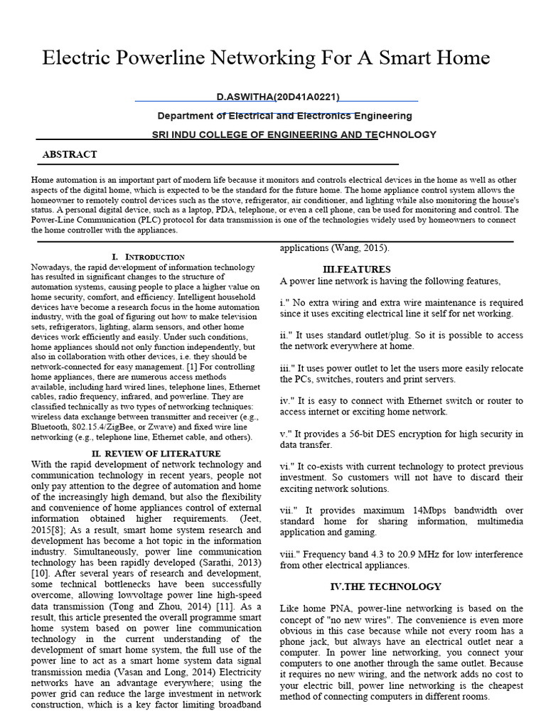 Electric Powerline Networking For A Smart Home | PDF | Computer Network | Home Automation