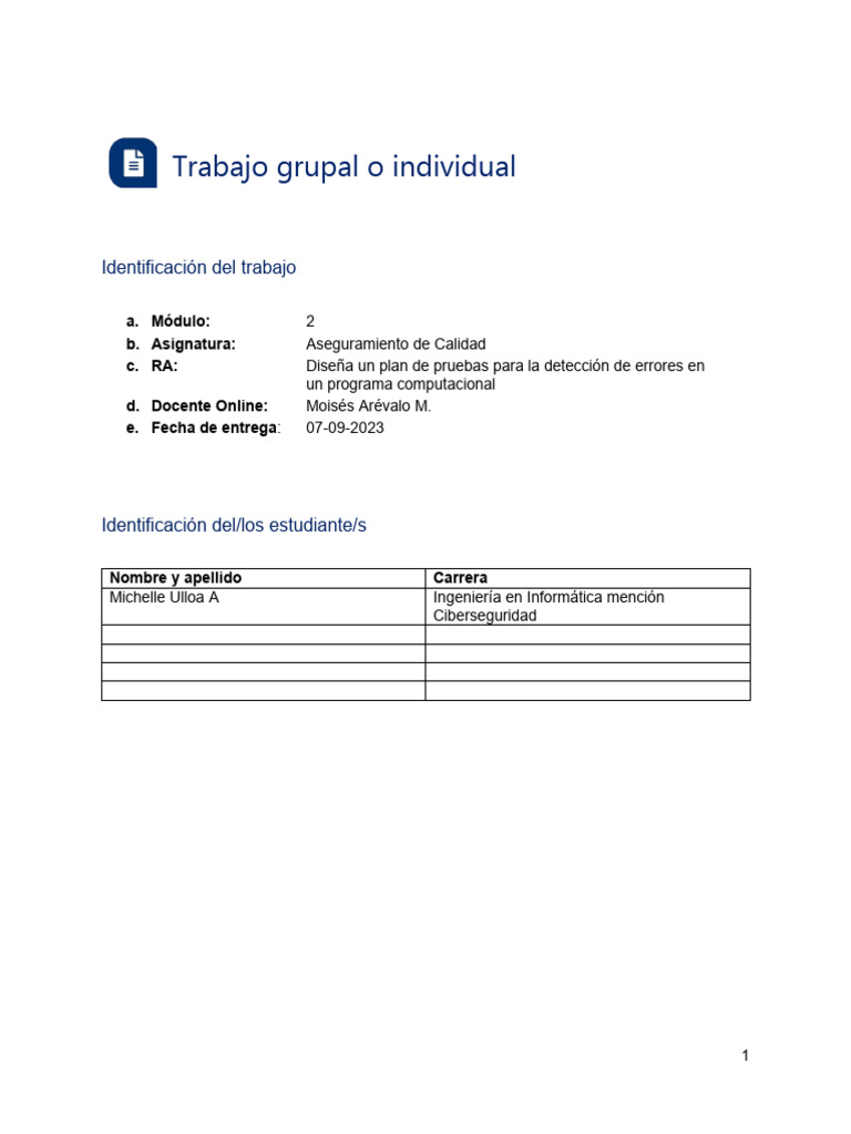Michelle Ulloa Tg-Ti M2 Aseguramiento de Calidad | PDF | Microsoft Word ...