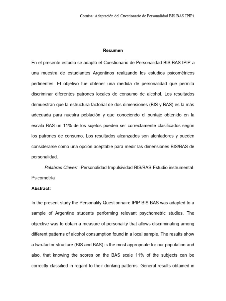 Cuestionario Bis Bas | PDF | Relaciones personales, crianza y ...