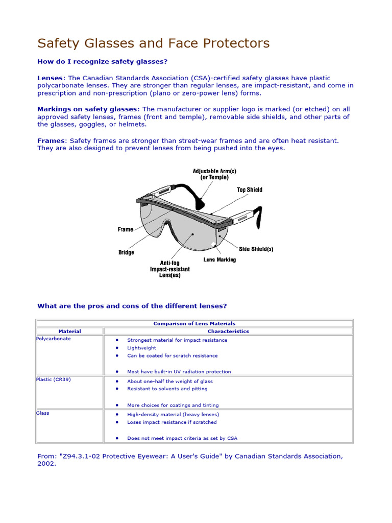 Safety Glasses and Face Protectors | PDF