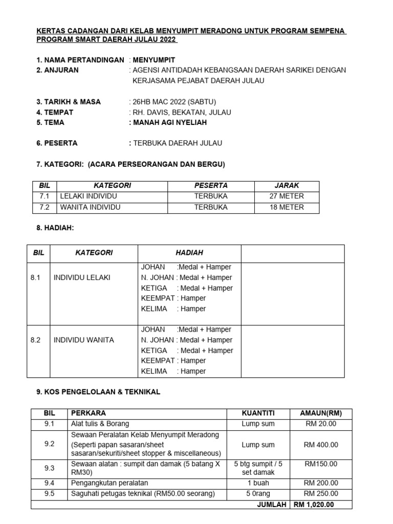 Pertandingan Menyumpit Julau 2022 | PDF