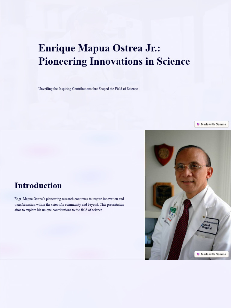 Enrique Mapua Ostrea JR Pioneering Innovations in Science | PDF ...