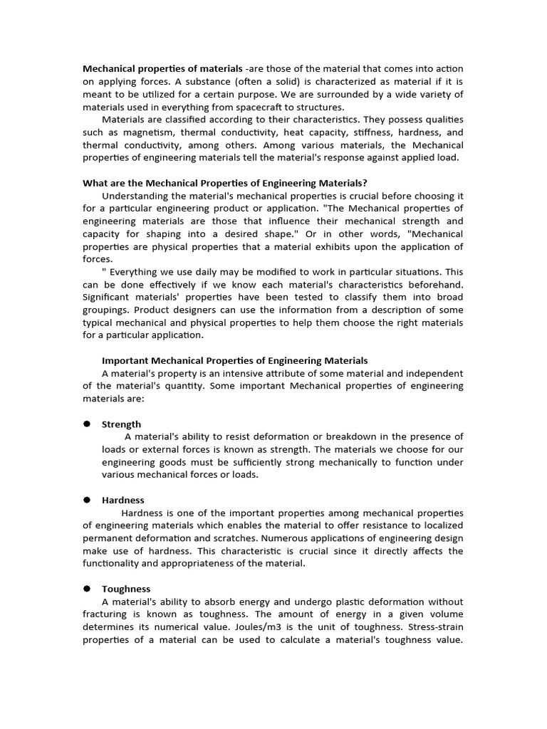 Mechanical Properties of Materials | PDF | Ductility | Fracture