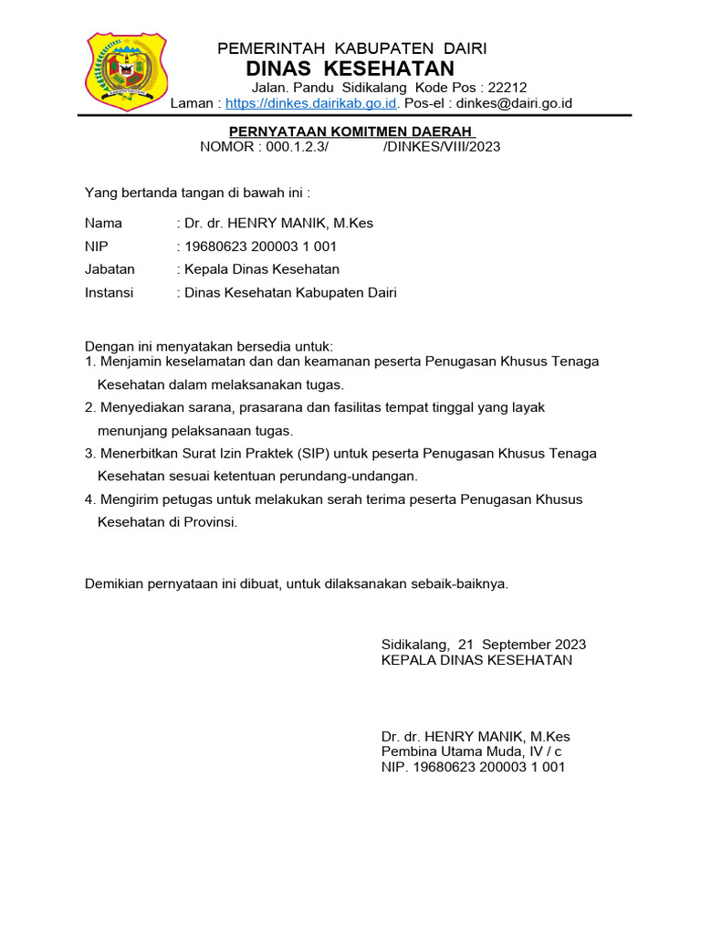 PERNYATAAN KOMITMEN DAERAH | PDF