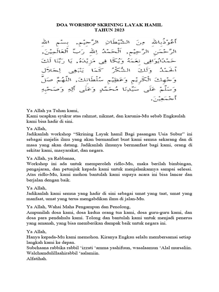 Doa Workshop Layak Hamil | PDF | Kajian Bahasa Asing | Agama & Spiritualitas