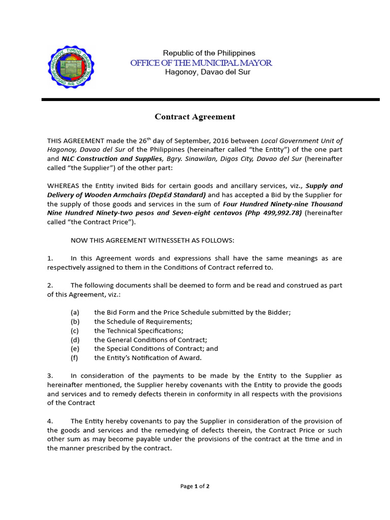 Contract Agreement - Armchairs | PDF | Civil Law (Legal System ...