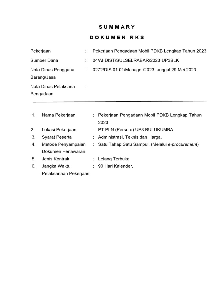07060208-RKS Kend - PDKB - 2023rev2 - Tender | PDF | Bisnis | Teknologi ...