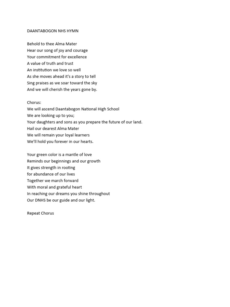 Daantabogon NHS Hymn Lyrics | PDF | Poetry