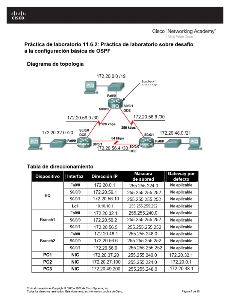 Práctica de Laboratorio 11.6.2-OSPF Grupo 3 | PDF | Enrutador (Computación) | Protocolos de internet