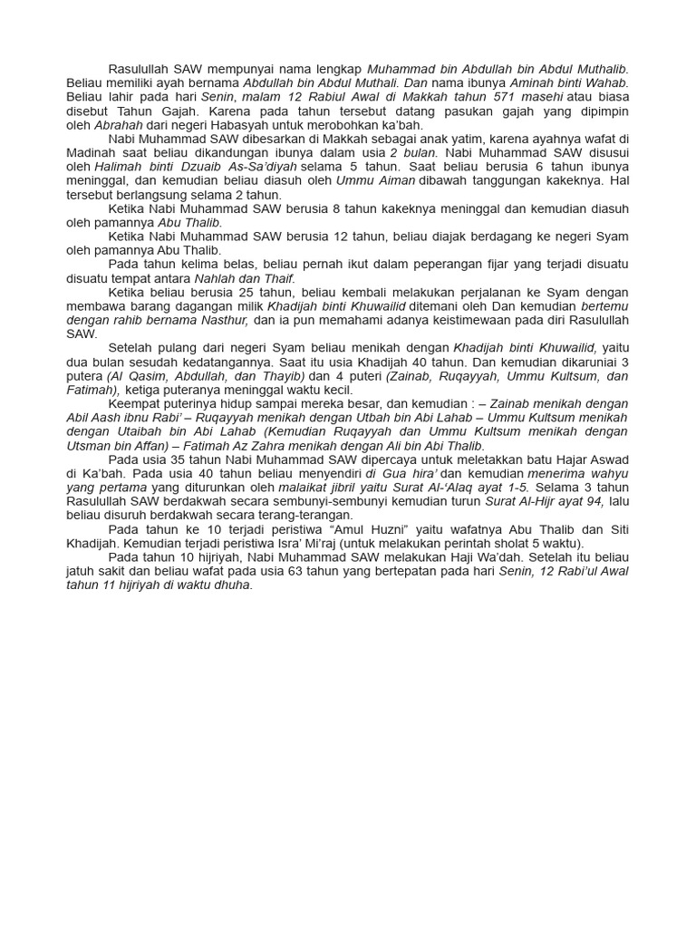Biografi Singkat Nabi Muhammad | PDF Biografi Singkat Nabi Muhammad | PDF