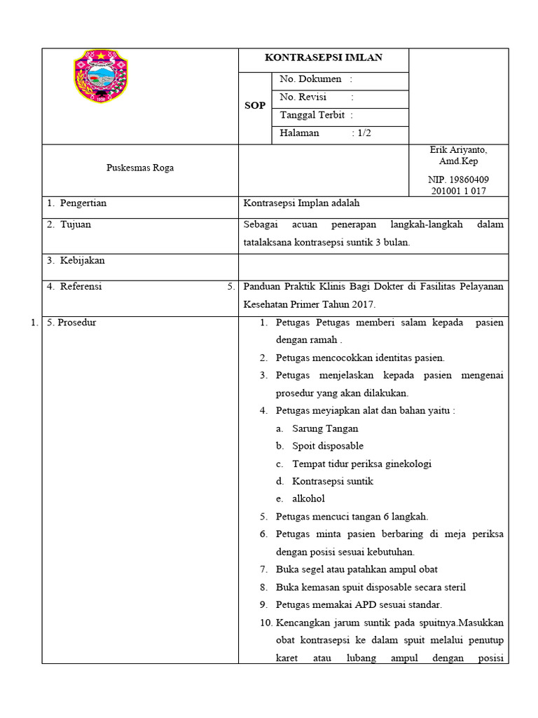 Sop Pemasangan KB Implan | PDF
