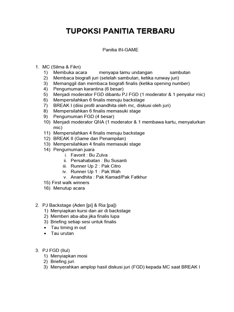 Tupoksi Panitia Terbaru | PDF