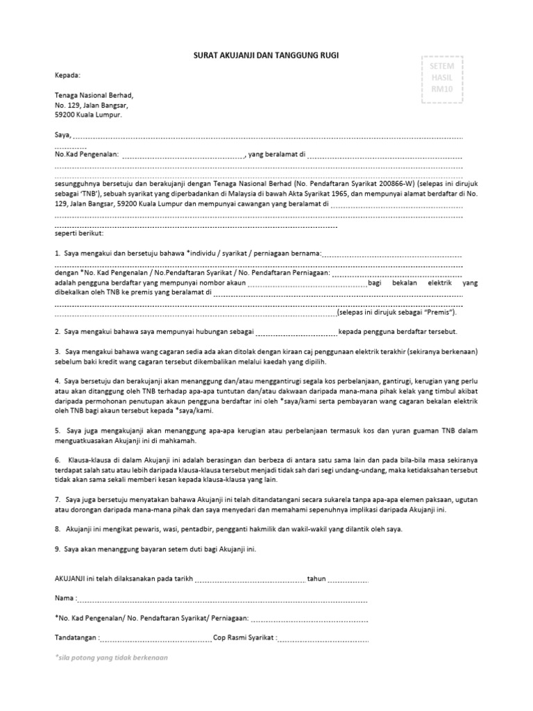 TNB Indemnity - Bond - Form - 2021 | PDF