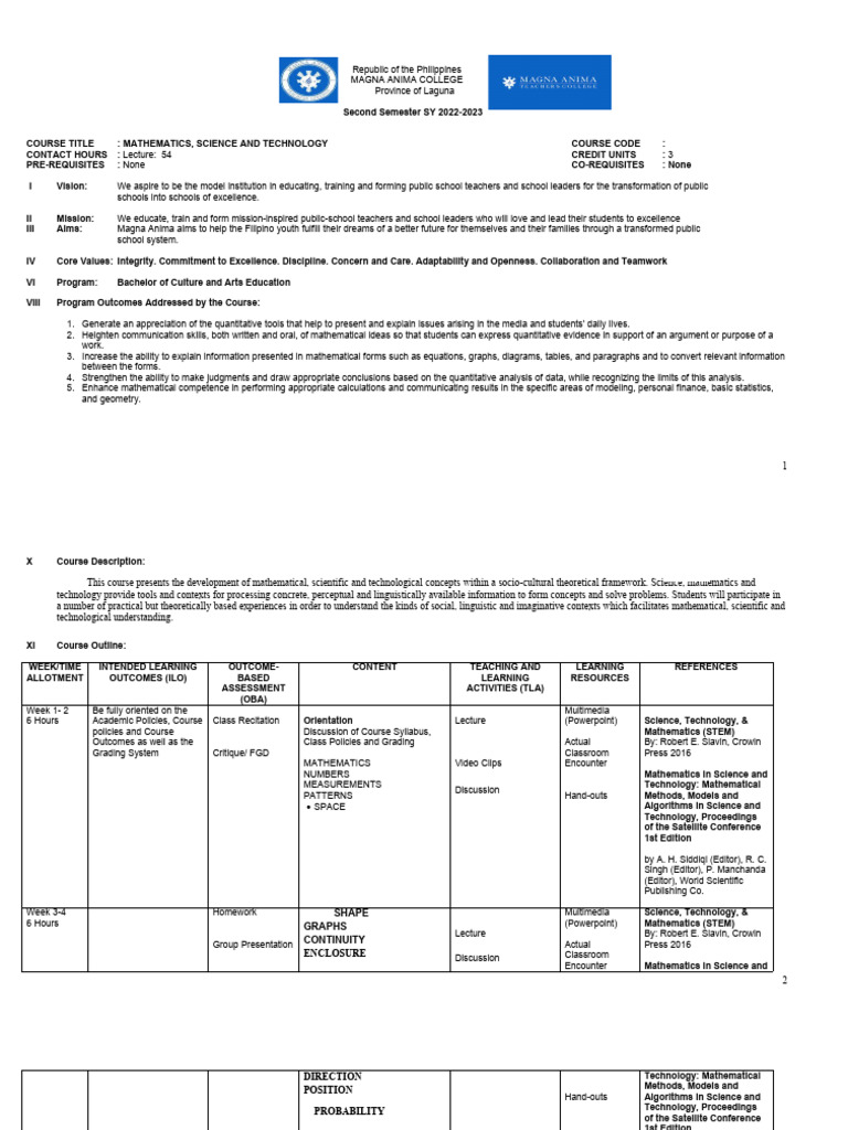 Science and Math Curriculum Overview | PDF | Science | Lecture