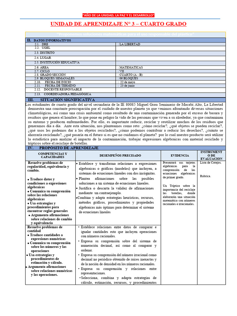 Ejemplo de Unidad de Aprendizaje | PDF