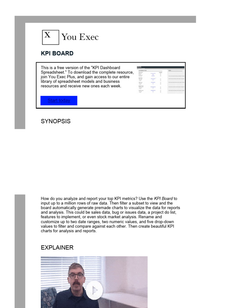 You Exec - KPI Board Free | PDF | Spreadsheet | Microsoft Excel