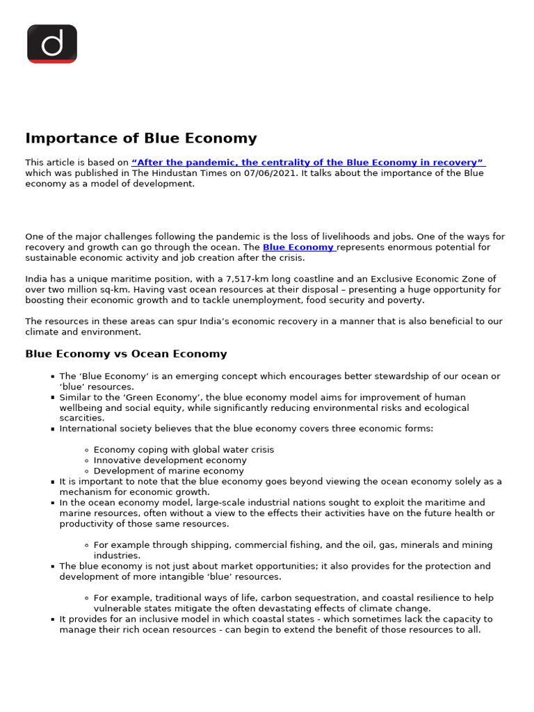 Blue Economy | PDF | Sustainability | Oceans