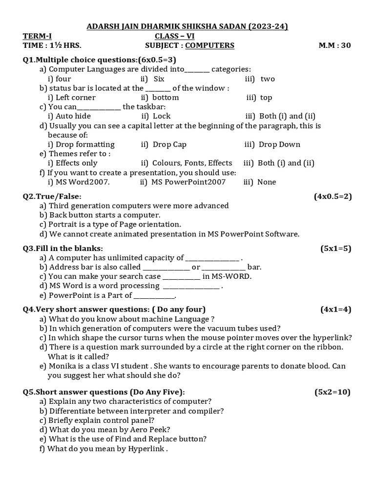 Class VI - Computer | PDF