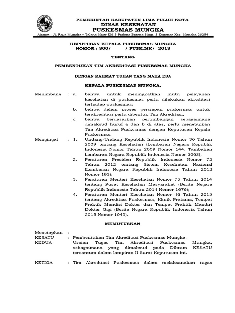 SK Tim Akreditasi & Tim Penyusun Renstra | PDF