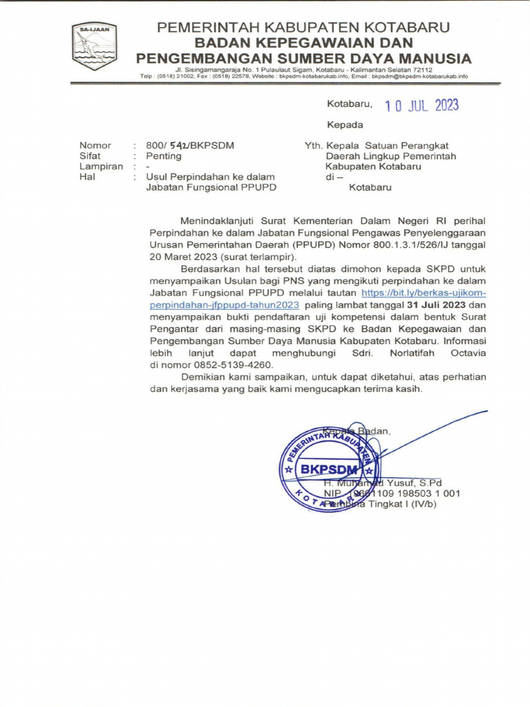 Surat Usul Perpindahan Ke Dalam Jabatan Fungsional Ppupd | PDF