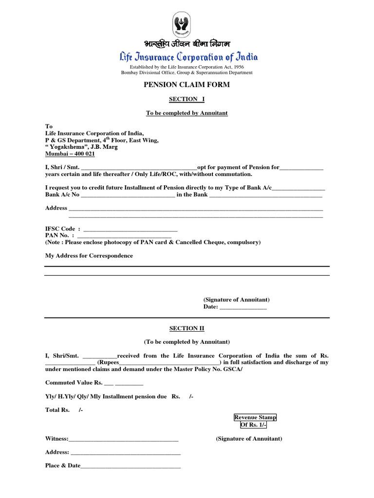 Pension Claim Form for Retirees | PDF | Taxes | Pension