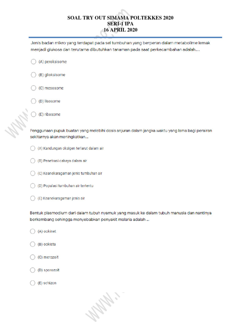 Soal SIMAMA Poltekkes 2020 IPA-digabungkan | PDF