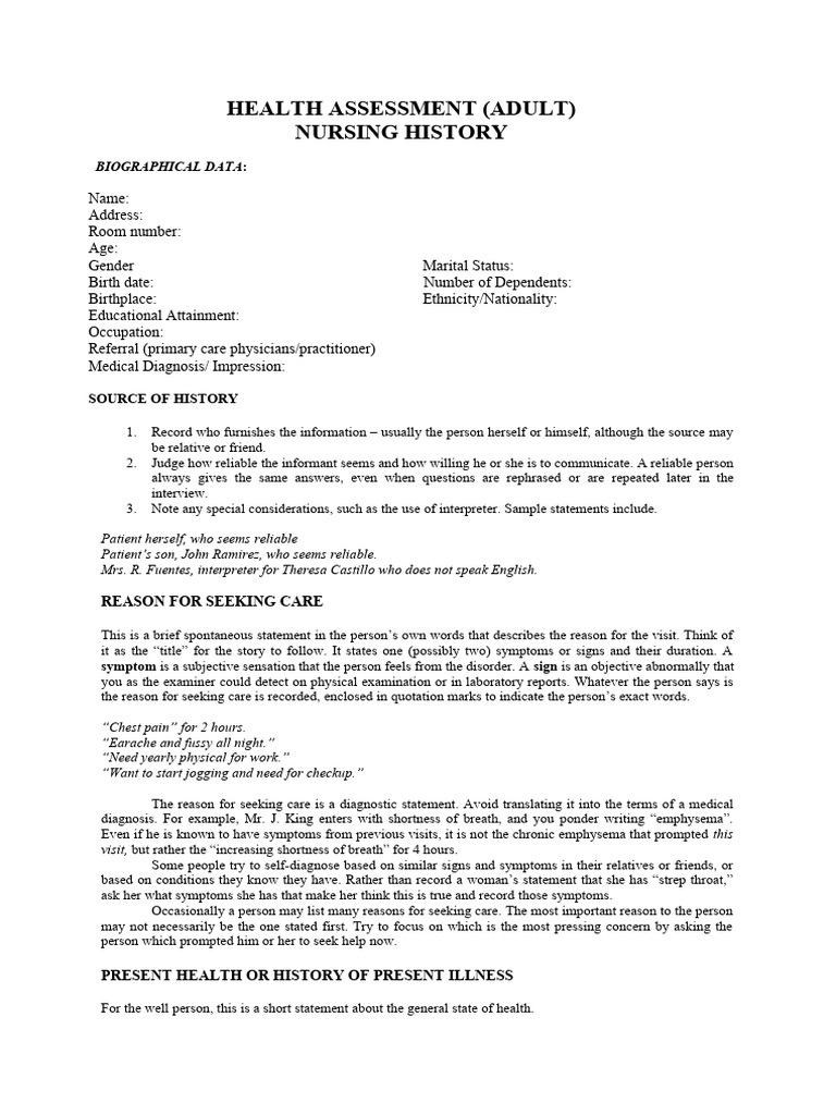 Nursing History Form And Sample Pdf Pregnancy Physical Examination