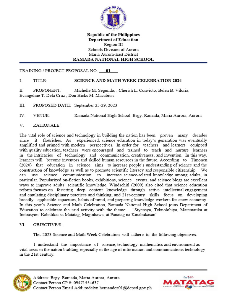 Science Week Proposal | PDF | Science | Science Education