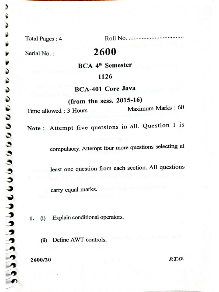 Core Java Questions For Semester Exam | PDF