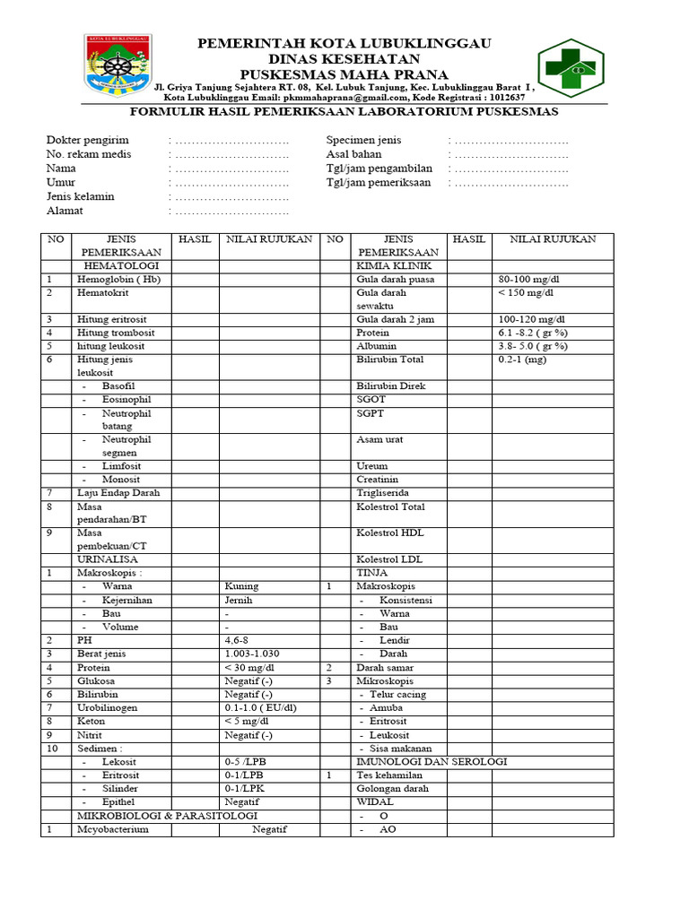 Formulir Hasil Lab | PDF