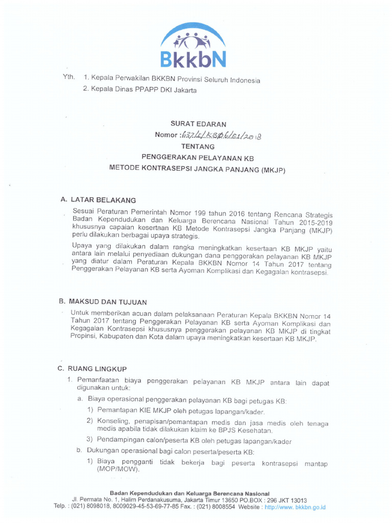 Surat Edaran 637 Tahun 2018 Penggerakan Pelayanan KB MKJP | PDF
