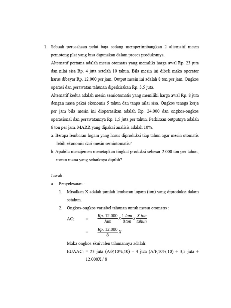 Uas Ekonomi Rekayasa Dan Kelayakan Proyek | PDF