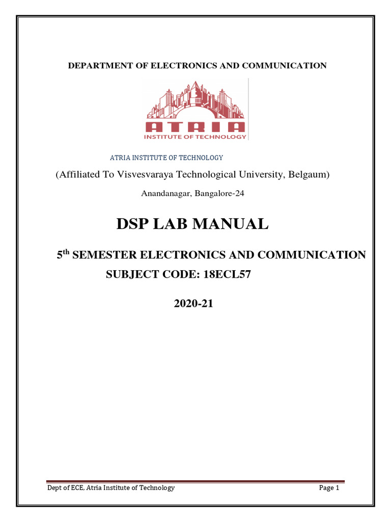 Dsp Lab Manual 5 Semester Electronics And Communication Subject Code 18ecl57 2020 21 Pdf 