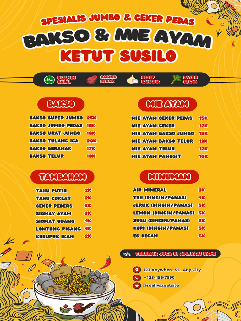 Menu Kedai Bakso Dan Mie Ayam | PDF | Hamburgers | Convenience Food