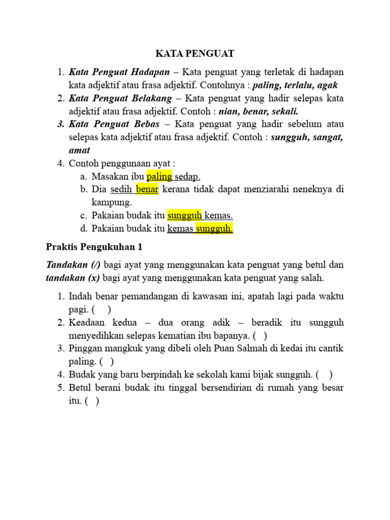 Kata Penguat | PDF | Seni & Disiplin Bahasa