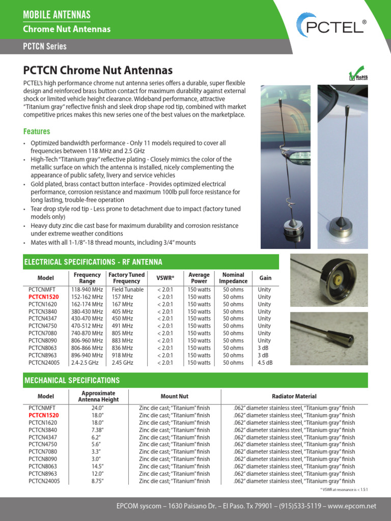 PCTEL Chrome Nut Mobile Antennas | PDF | Antenna (Radio) | Electronic ...